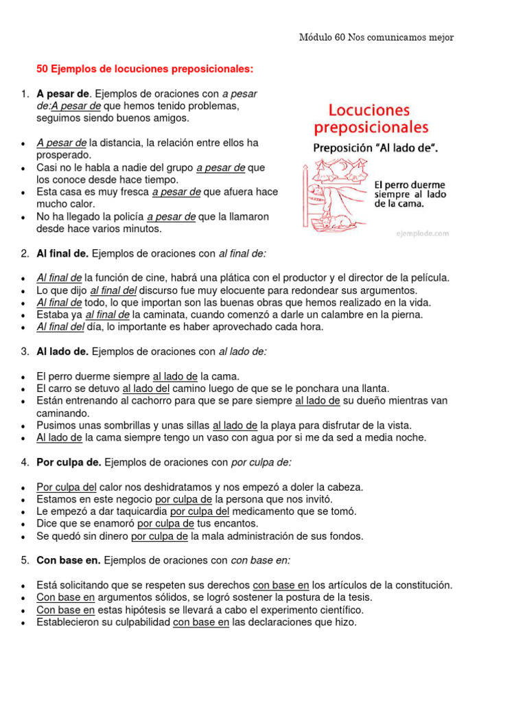 Ejemplos de locuciones preposicionales | PDF | Viajes y turismo | Hogar ...