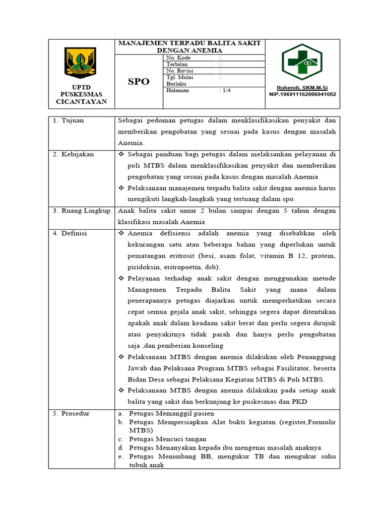 SOP MTBS Dengan Anemia PKM CTY Fix | PDF | Pengembangan Diri | Kesehatan Holistik