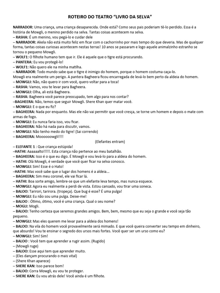 ROTEIRO DE TEATRO O Livro Da Selva | PDF | Bagheera