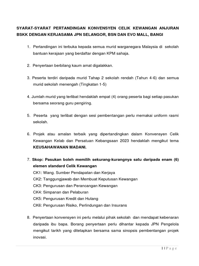 SYARAT DAN FORMAT PERTANDINGAN PEMBENTANGAN KONVENSYEN CELIK KEWANGAN ...