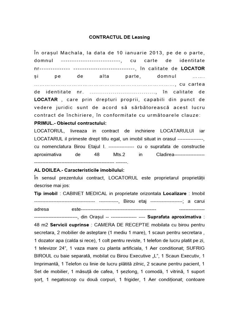 Contract de Închiriere Cabinet Stomatologic (Model) | PDF