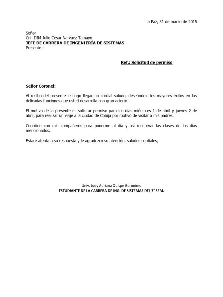 Carta Modelo de Permisos | PDF