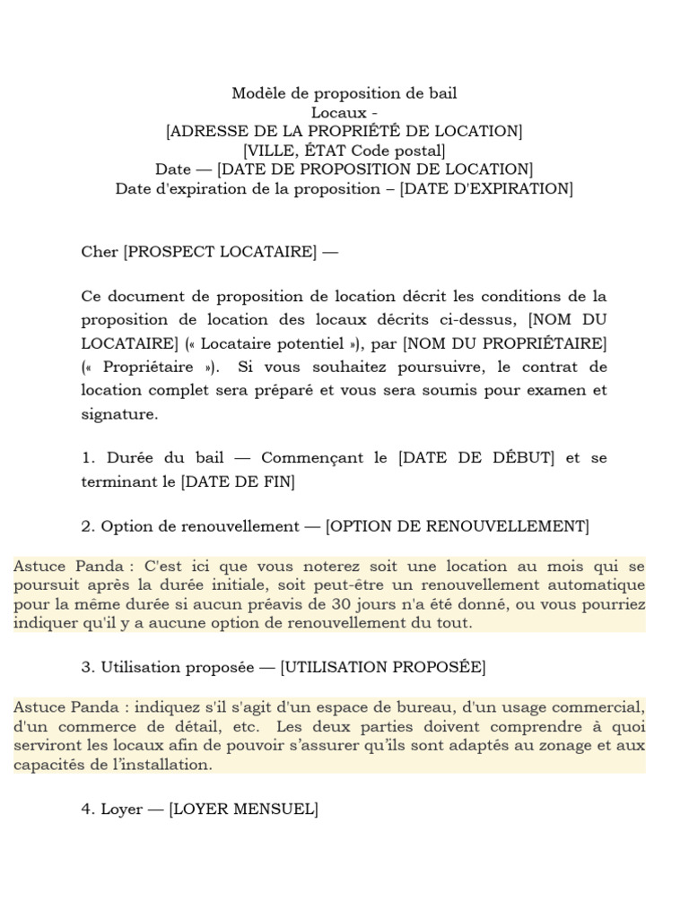 Modèle de Proposition de Bail | PDF | Location
