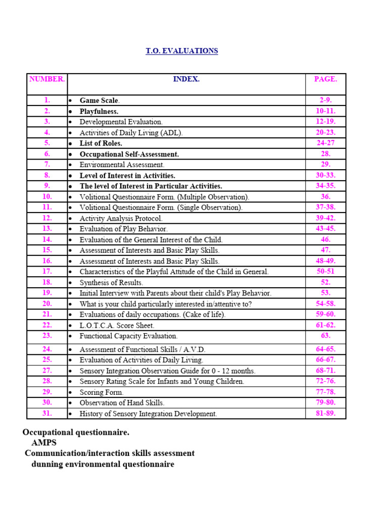 Occupational Therapy Evaluations in Children | PDF