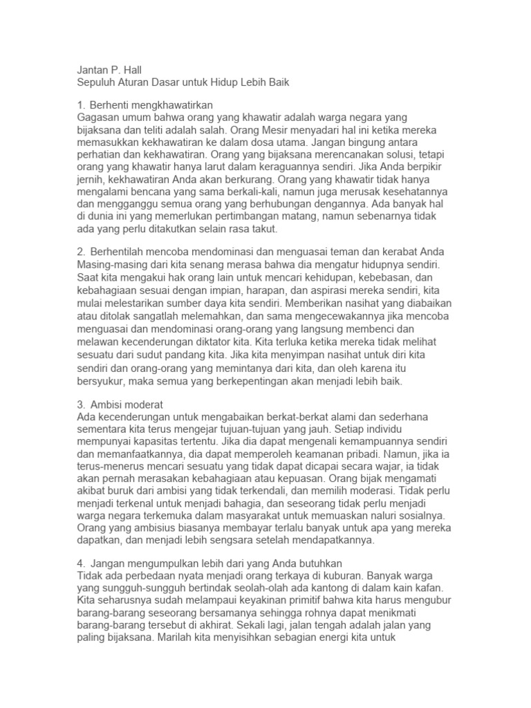 Manley P Hall-Sepuluh Aturan Dasar Untuk Hidup Lebih Baik | PDF