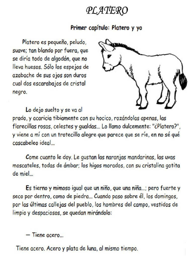 Ficha de comprensión lectora platero y yo | PDF