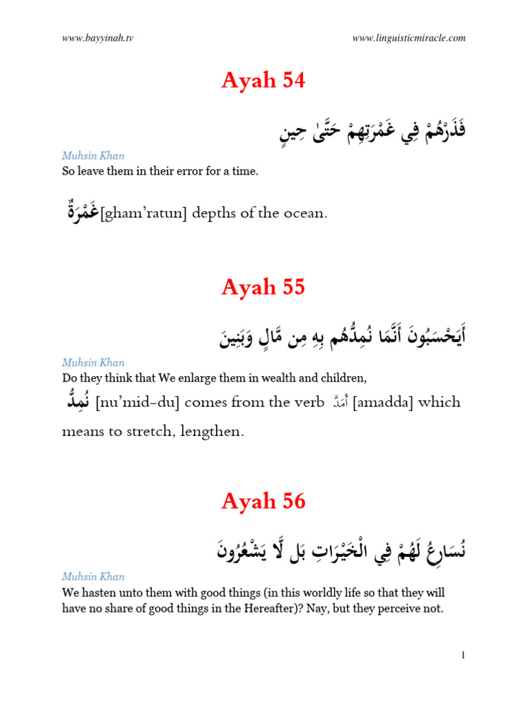 Quranic Insights: Ayahs 54-74 Explained | PDF | Allah | Prophets And ...