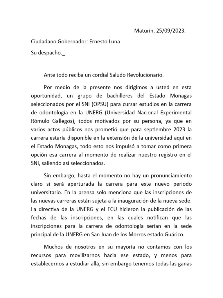 Carta para Gobernador | PDF
