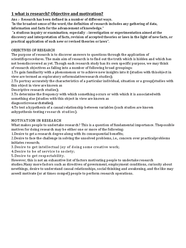 1 What Is Research? Objective and Motivation? | PDF | Research Design ...