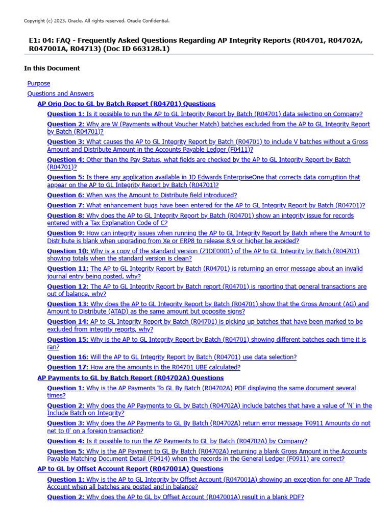 FAQ - Frequently Asked Questions Regarding AP Integrity Reports (R04701 ... FAQ - Frequently Asked Questions Regarding AP Integrity Reports (R04701 ...
