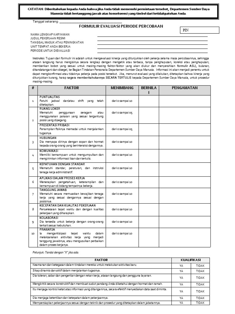 Formulir Evaluasi Masa Percobaan | PDF