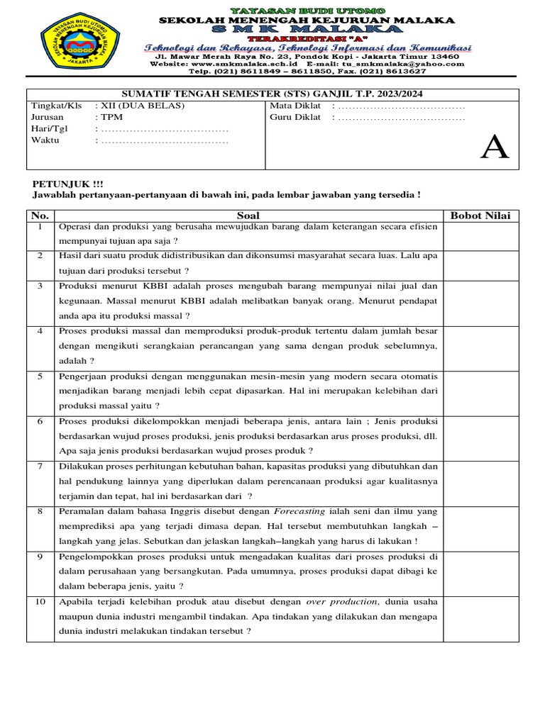 Soal UTS XII TPM | PDF | Bisnis | Seni