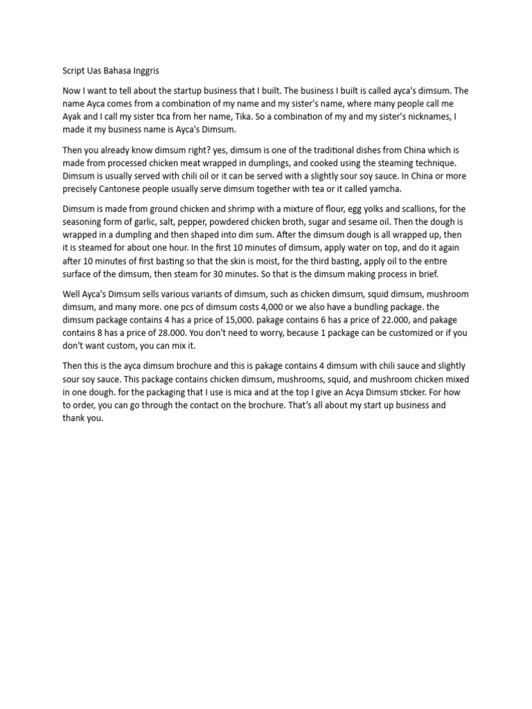 Ayca's Dimsum Startup Overview | PDF