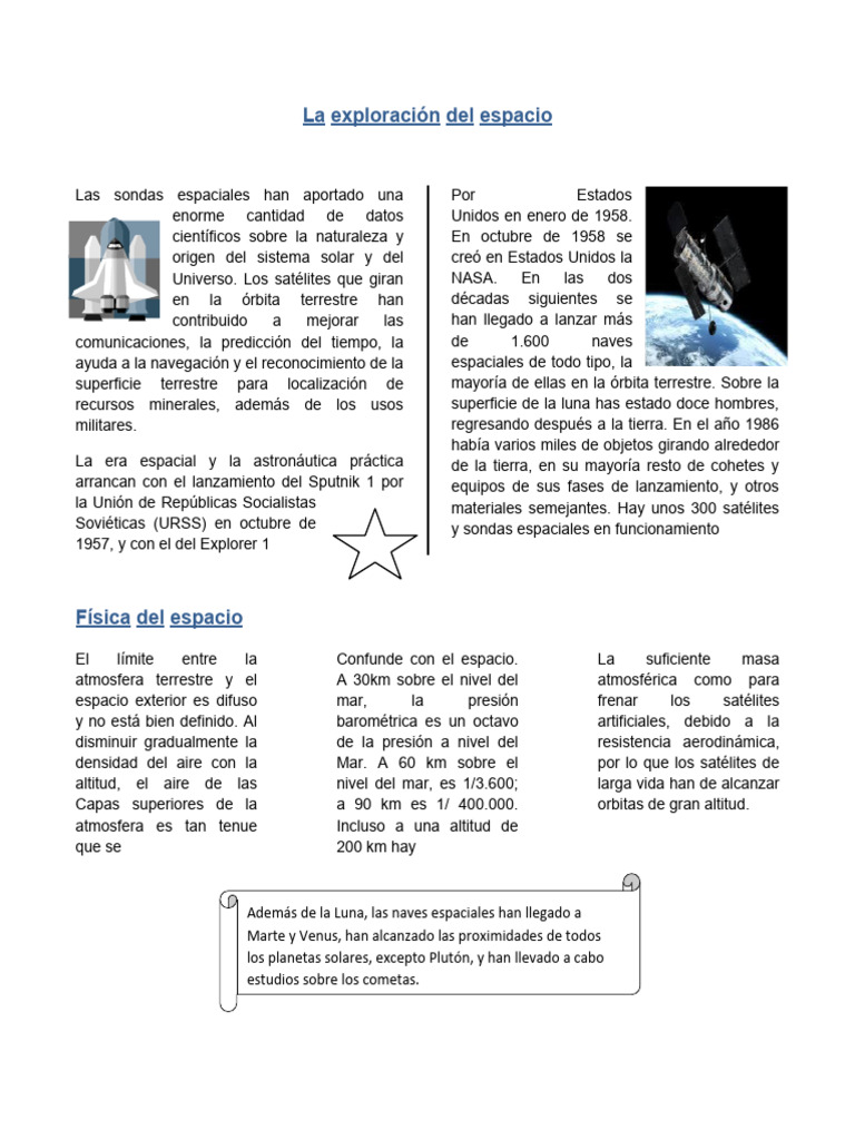 La Exploración Del Espacio | PDF | Satélite | Espacio exterior