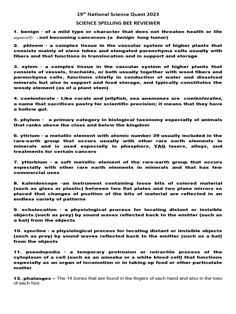 Science Spelling Bee Reviewer | PDF