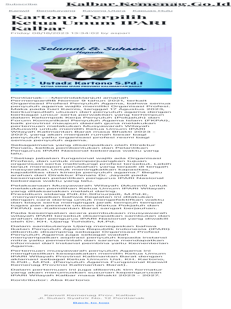 Kartono Terpilih Ketua Umum IPARI Kalbar - Situs Resmi Kanwil Kemenag ...