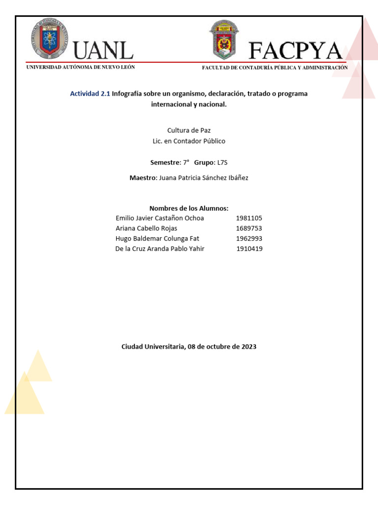 Actividad 2.1 Cultura de Paz Eq.1 | PDF | Naciones Unidas | Relaciones internacionales