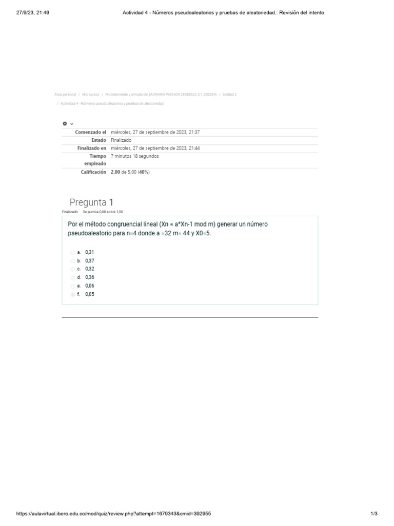 Actividad 4 - Números Pseudoaleatorios y Pruebas de Aleatoriedad._ Simulación | PDF