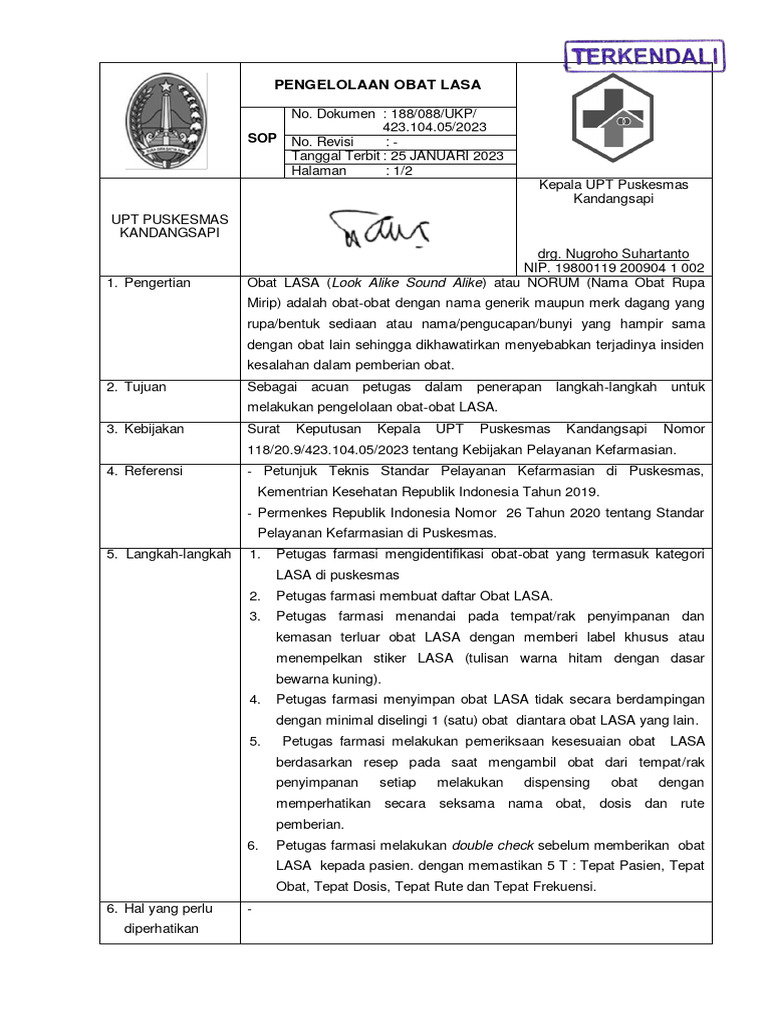 Sop Pengelolaan Obat Lasa | PDF | Pengembangan Diri