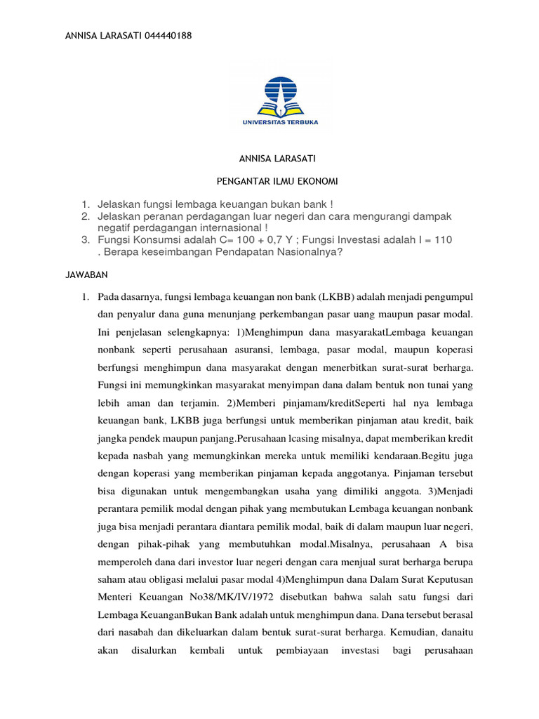 Tugas Ekonomi Annisa Larasati | PDF | Bisnis | Pengelolaan Keuangan & Uang