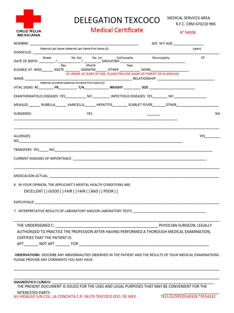 Medical Certificate Red Cross | PDF | Health Sciences | Social Programs