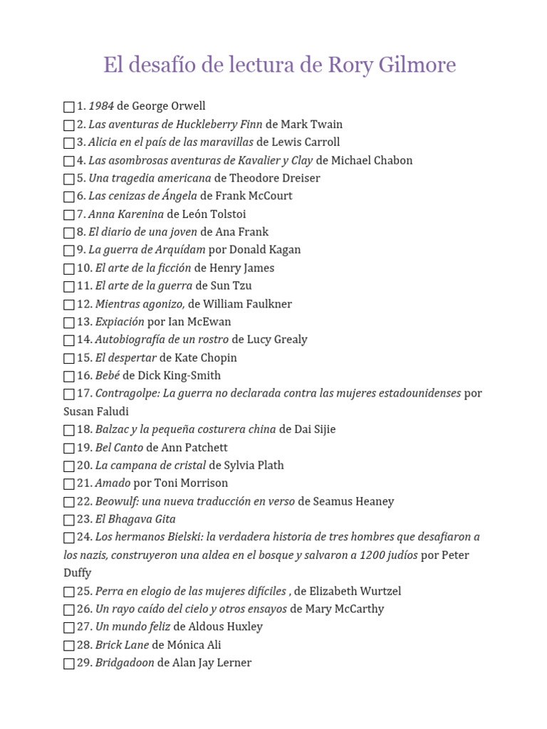 El desafío de lectura completo de Rory Gilmore | PDF | Escritores