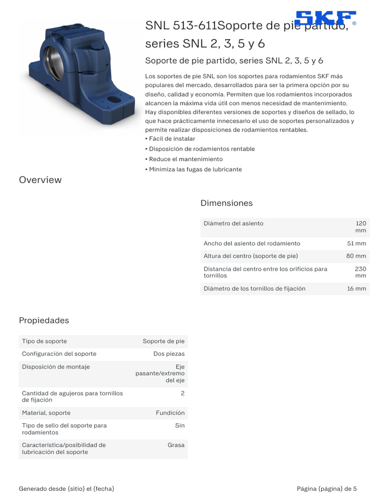 SKF SNL 513-611soporte de Pie Partido, Series SNL 2, 3, 5 y 6 ...