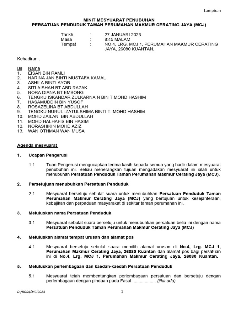 Contoh Minit Mesyuarat | PDF
