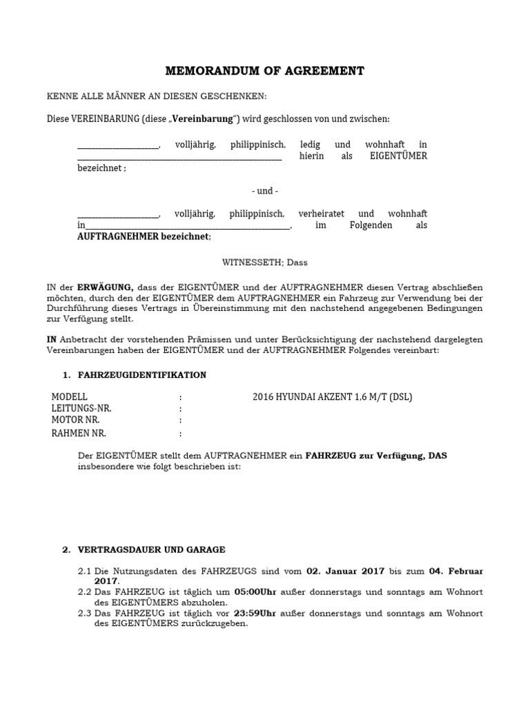 Uber Vertragsvorlage | PDF