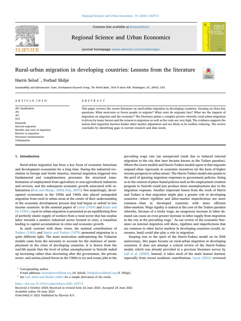 Rural-Urban Migration in Developing Countries | PDF | Cost Of Living ...