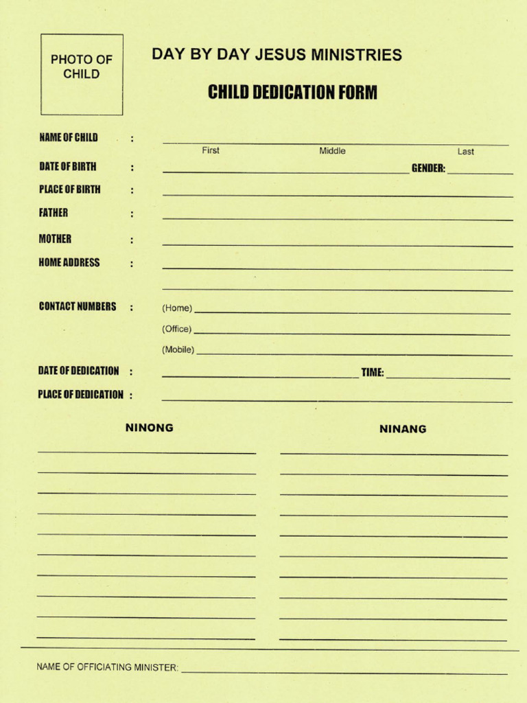 Child Dedication Form | PDF