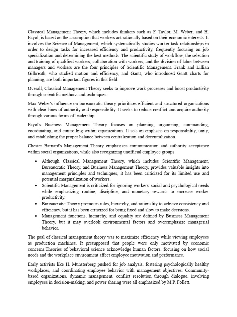 Classical Management Theory 4 | PDF