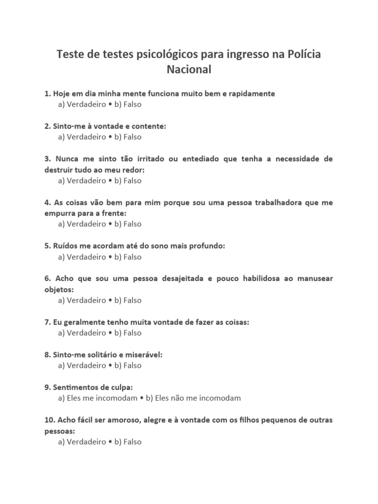 Teste de Teste Psicológico para a Polícia Nacional | PDF