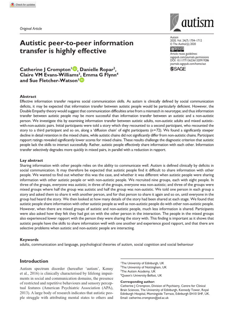 Autistic Peer To Peer | PDF | Autism Spectrum | Psychological Concepts