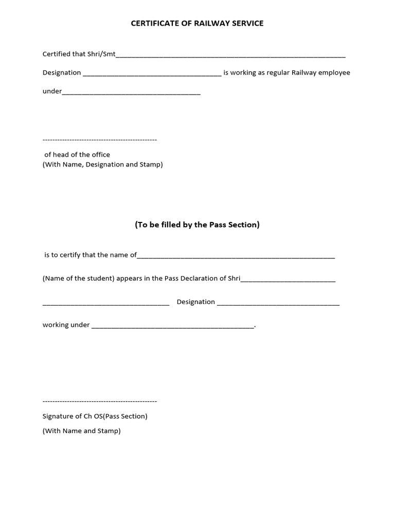Certificate of Railway Service | PDF