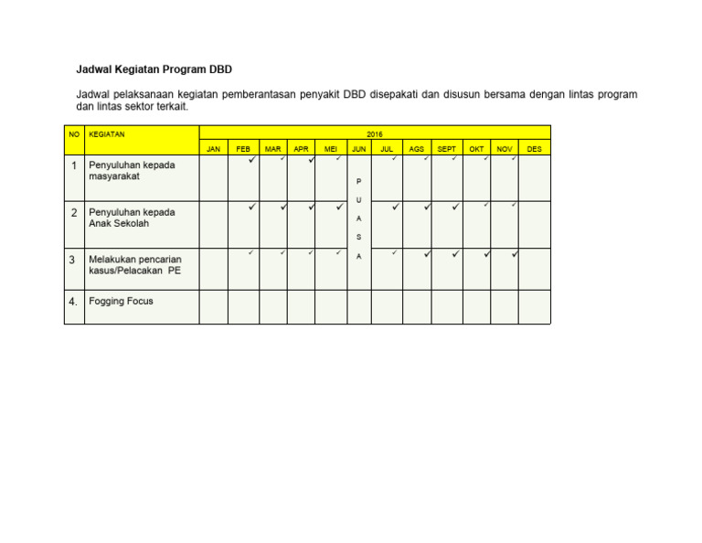 Jadwal Kegiatan Program DBD | PDF