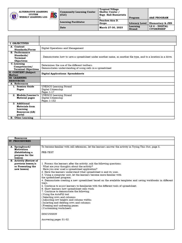 WLL LS 6 - Spreadsheets | PDF
