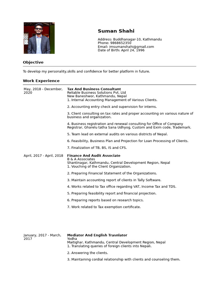 Resume Suman | PDF | Accounting | Nepal
