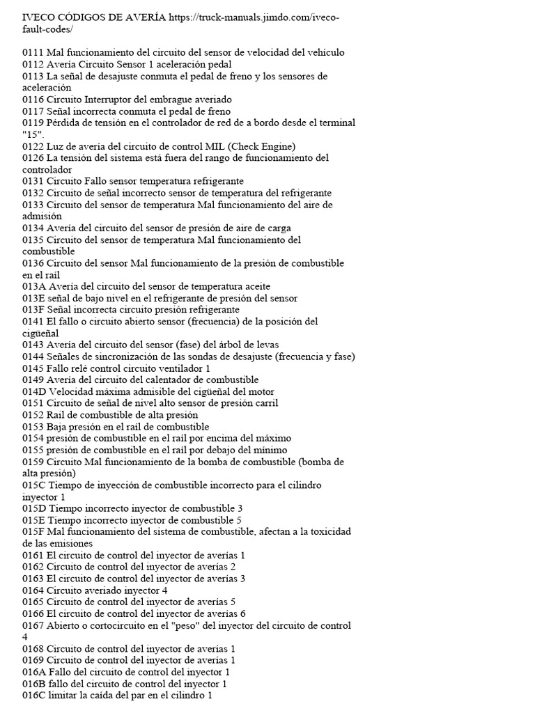 Códigos de Avería IVECO: Guía Completa | PDF | Inyección de combustible ...