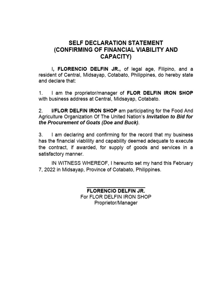 Self Declaration Statement | PDF
