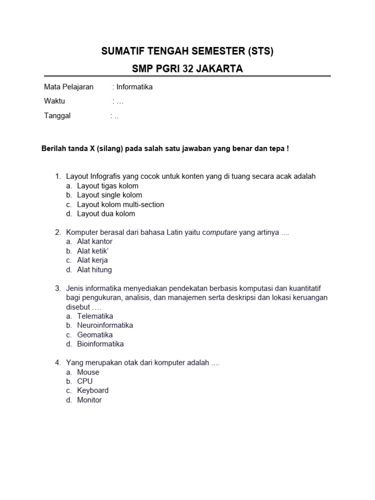 SOAL_ STS_INFORMATIKA _KELAS 7 | PDF