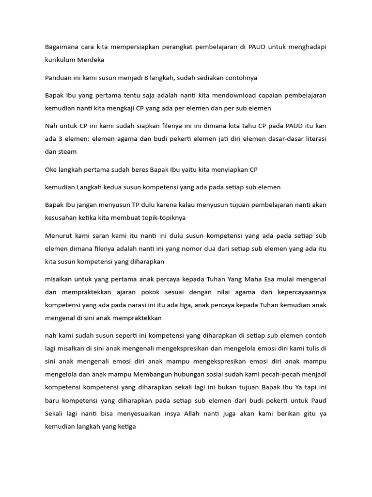 Narasi Rapot PAUD Pada Kurikulum Merdeka | PDF