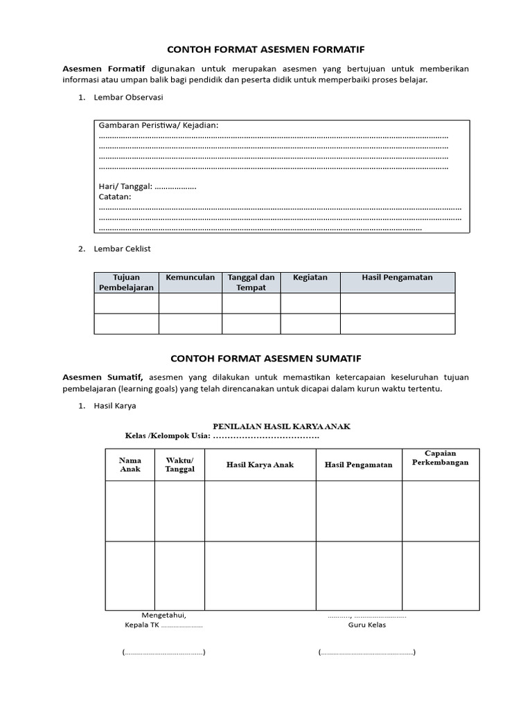 Contoh Format Asesmen Formatif | PDF