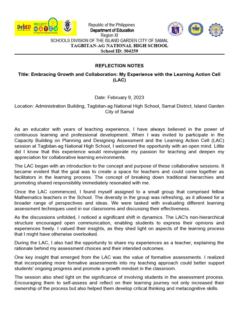 Reflection Note 1 | PDF | Learning | Change