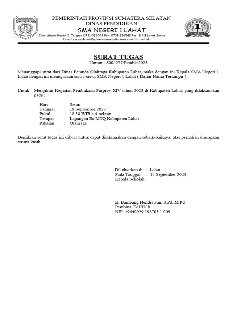 Surat Tugas Pembukaan Porprov | PDF