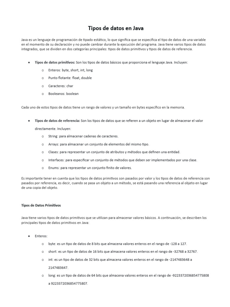 Tipos de Datos en Java-2 | PDF | Tipo de datos | Poco