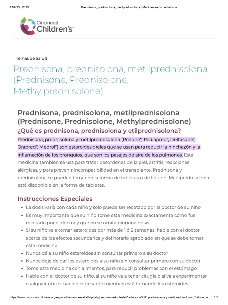 Prednisona, Prednisolona, Metilprednisolona - Medicamentos Pediátricos ...