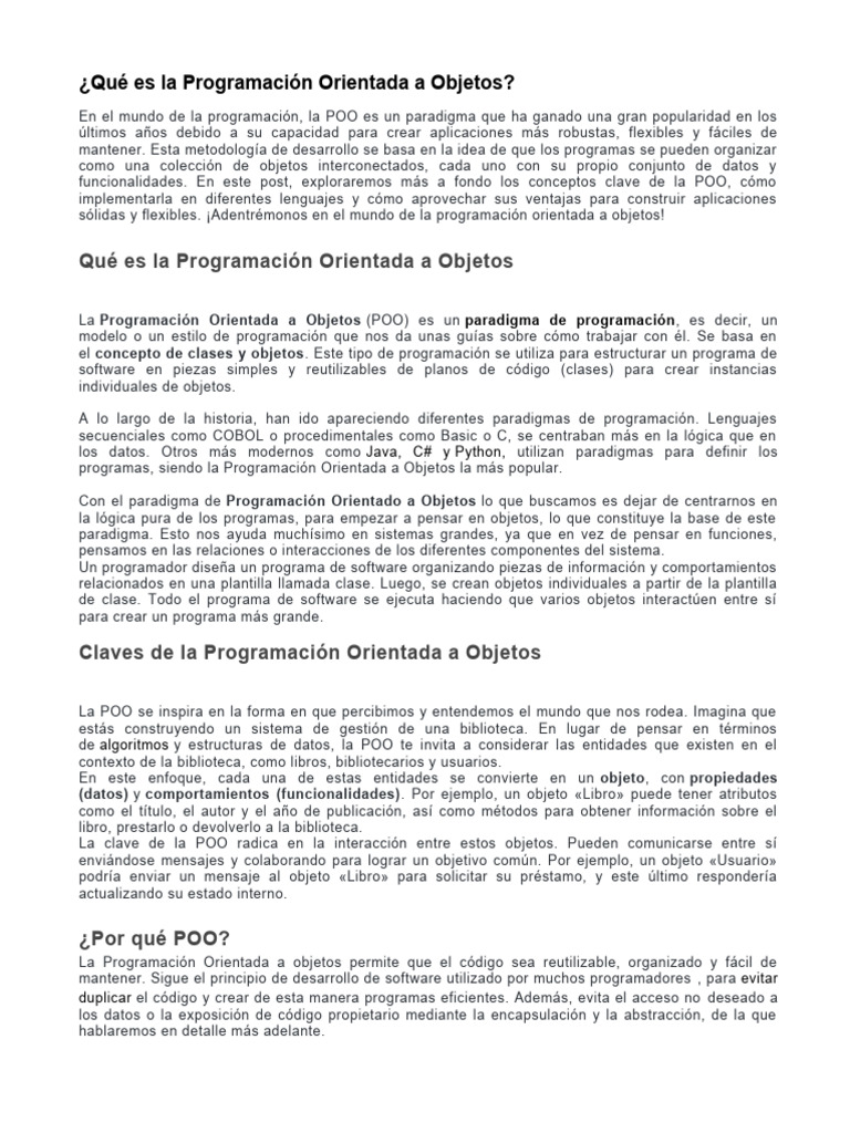 Qué Es La Programación Orientada A Objetos 4 09 23 Pdf Objeto Informática Programación
