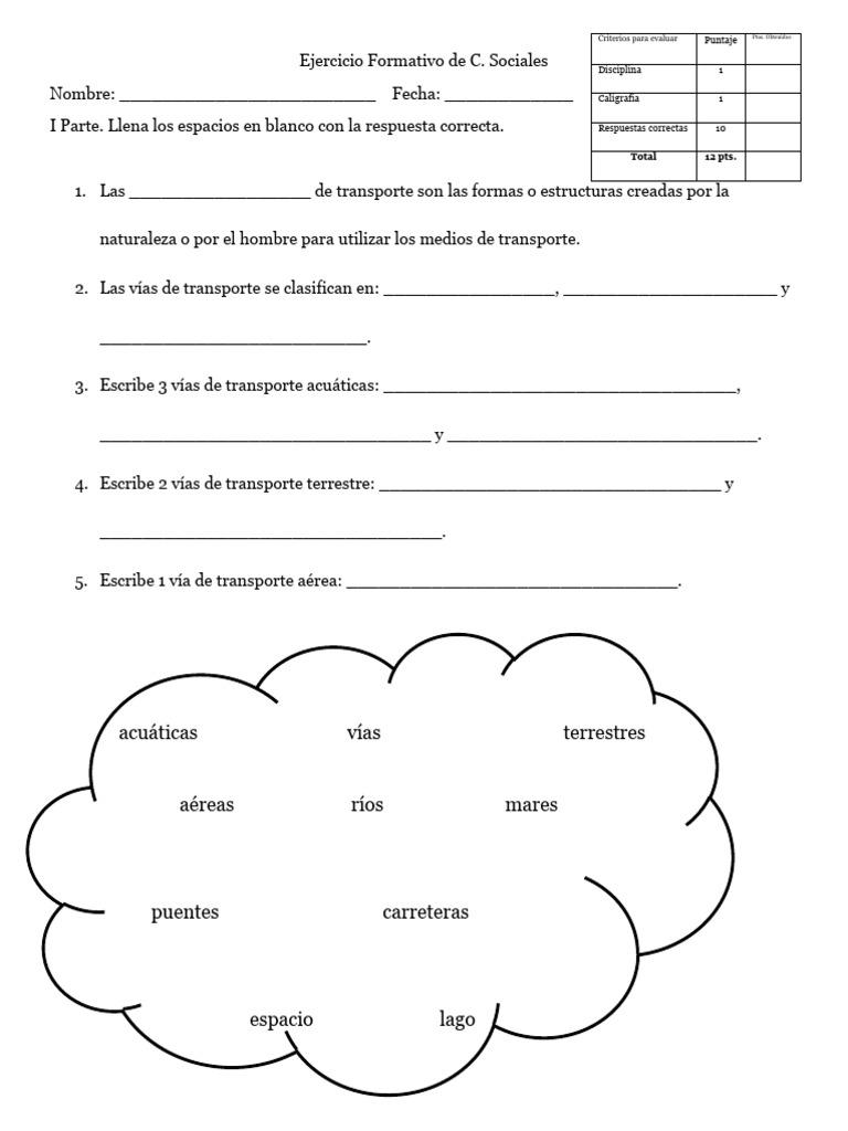 Ejercicio Formativo Vías de Transporte | PDF