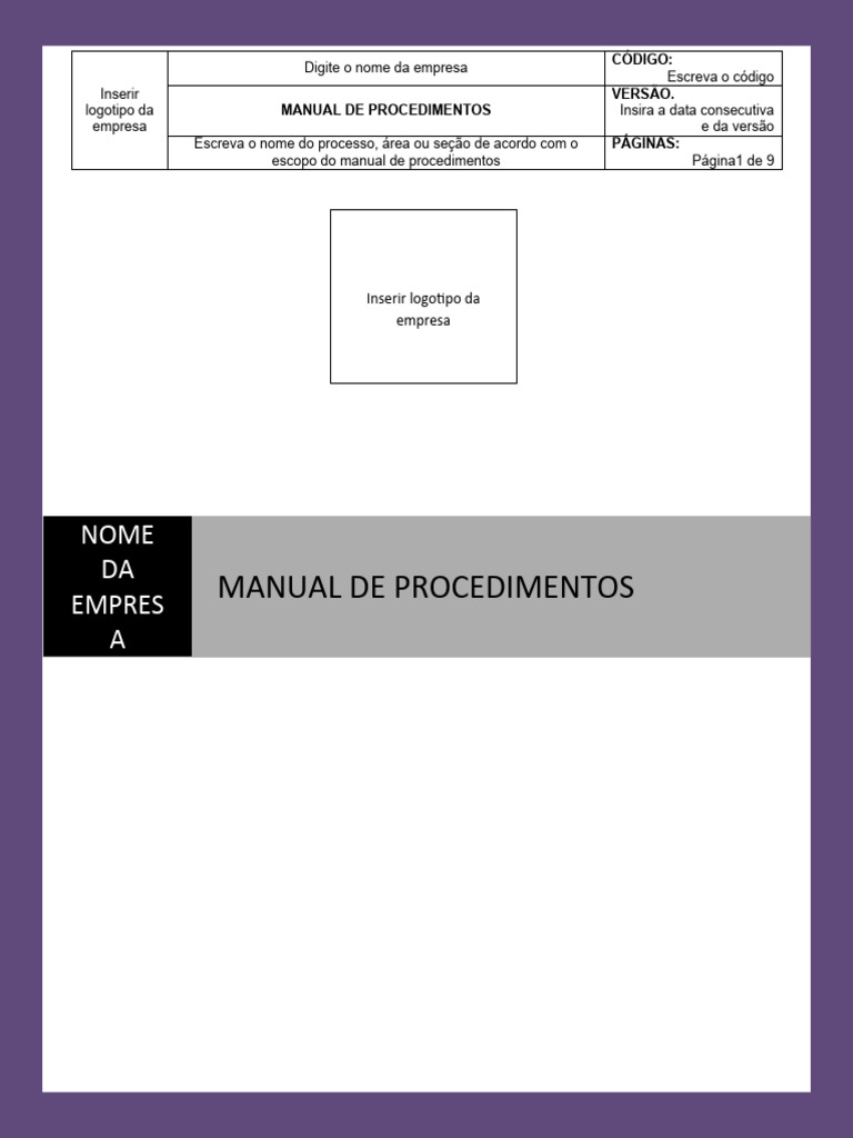 Manual de Procedimentos Modelo | PDF | Tempo | Informação